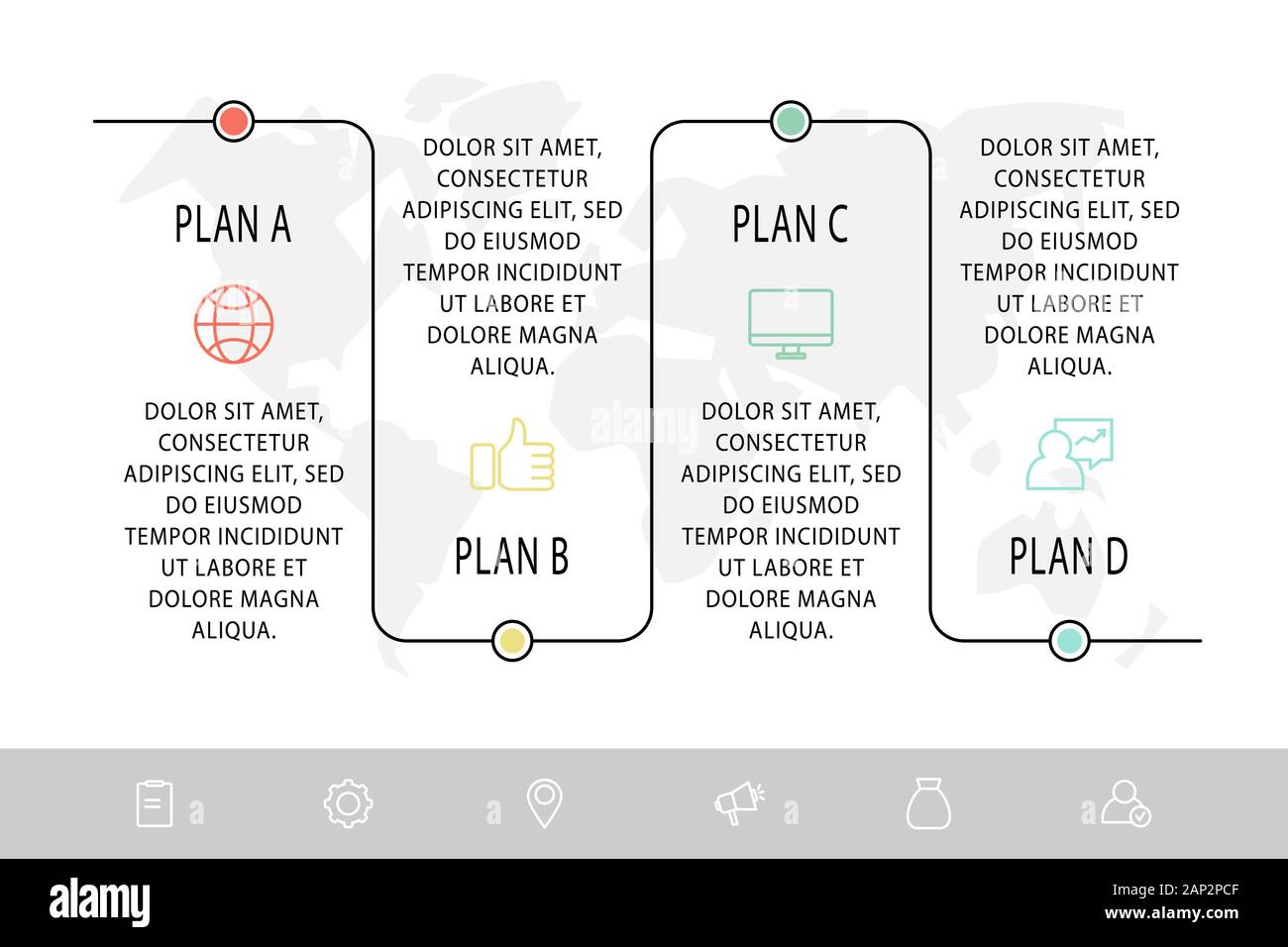 Modern infographic with 4 dots. Line step by step. Used for four ...