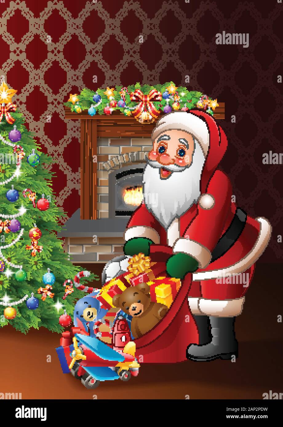 Cartoon Santa Claus holding bag of presents Stock Vector Image & Art ...