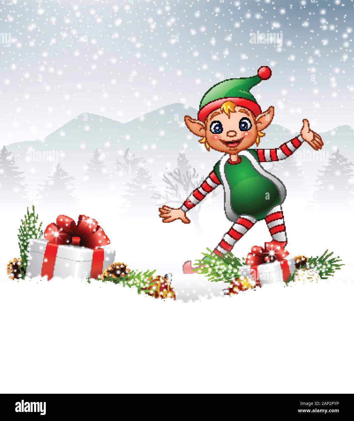 Christmas background with happy elf Stock Vector Image & Art - Alamy