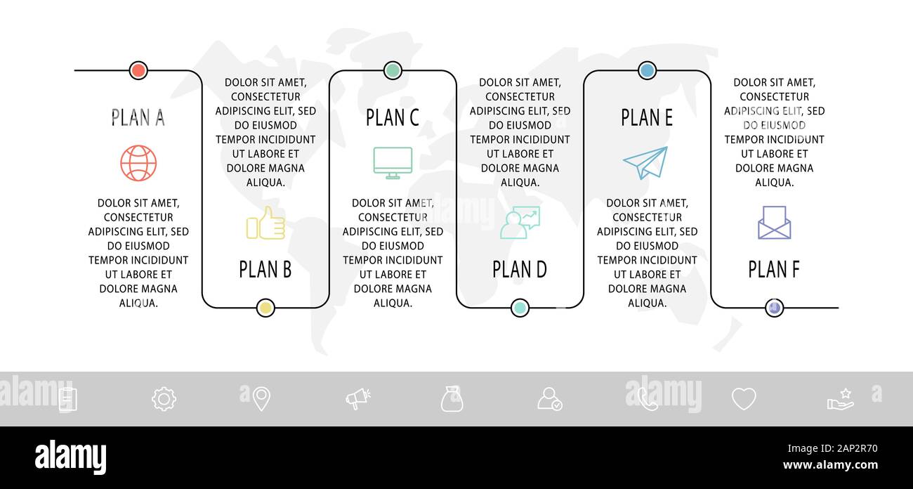 Modern infographic with 6 dots. Line step by step. Used for six ...