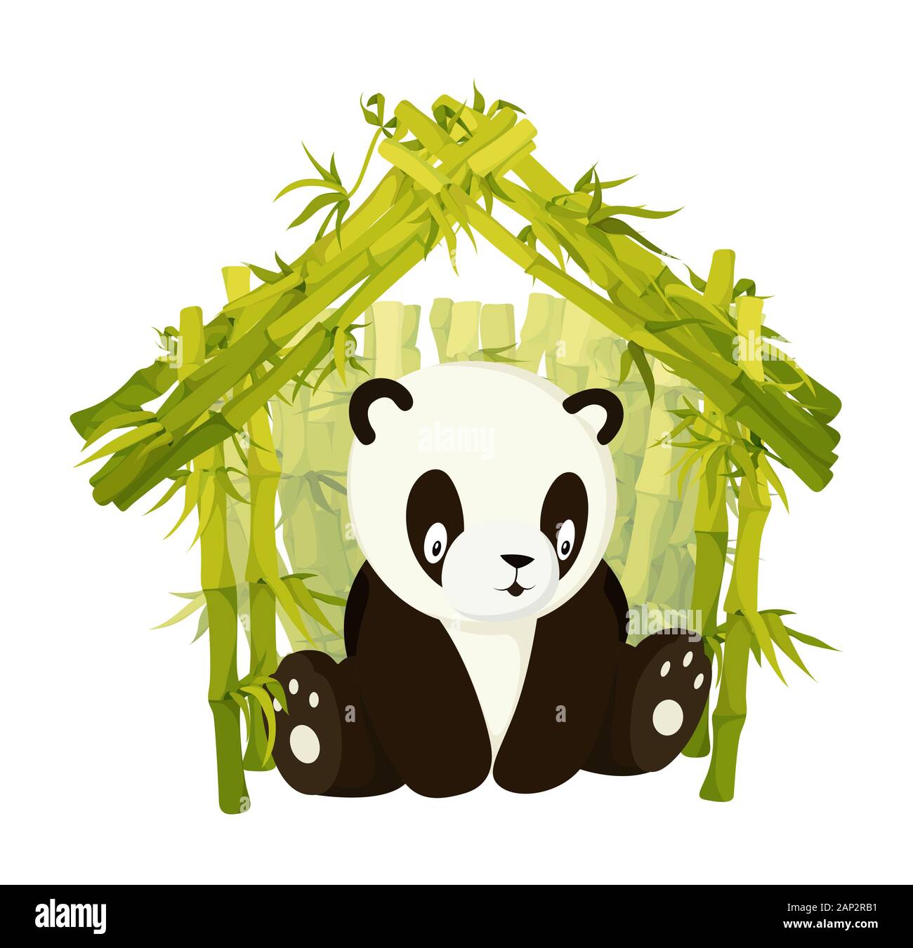 Cute Panda Bear Build From Bamboo Stems A Home In Rainforest Stock