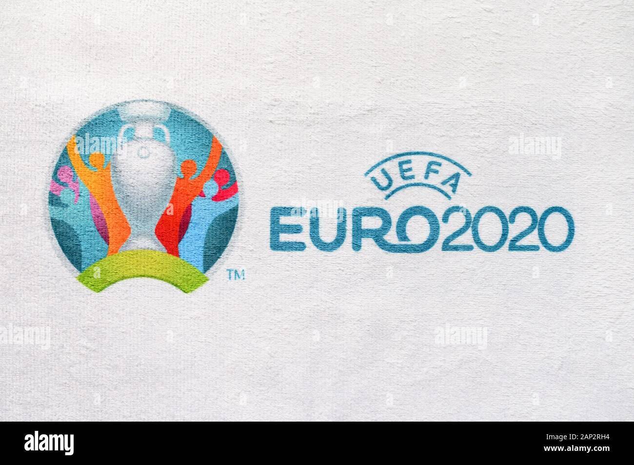 MADRID, SPAIN, APRIL. 25. 2020: Official logo of Euro 2020 football ...