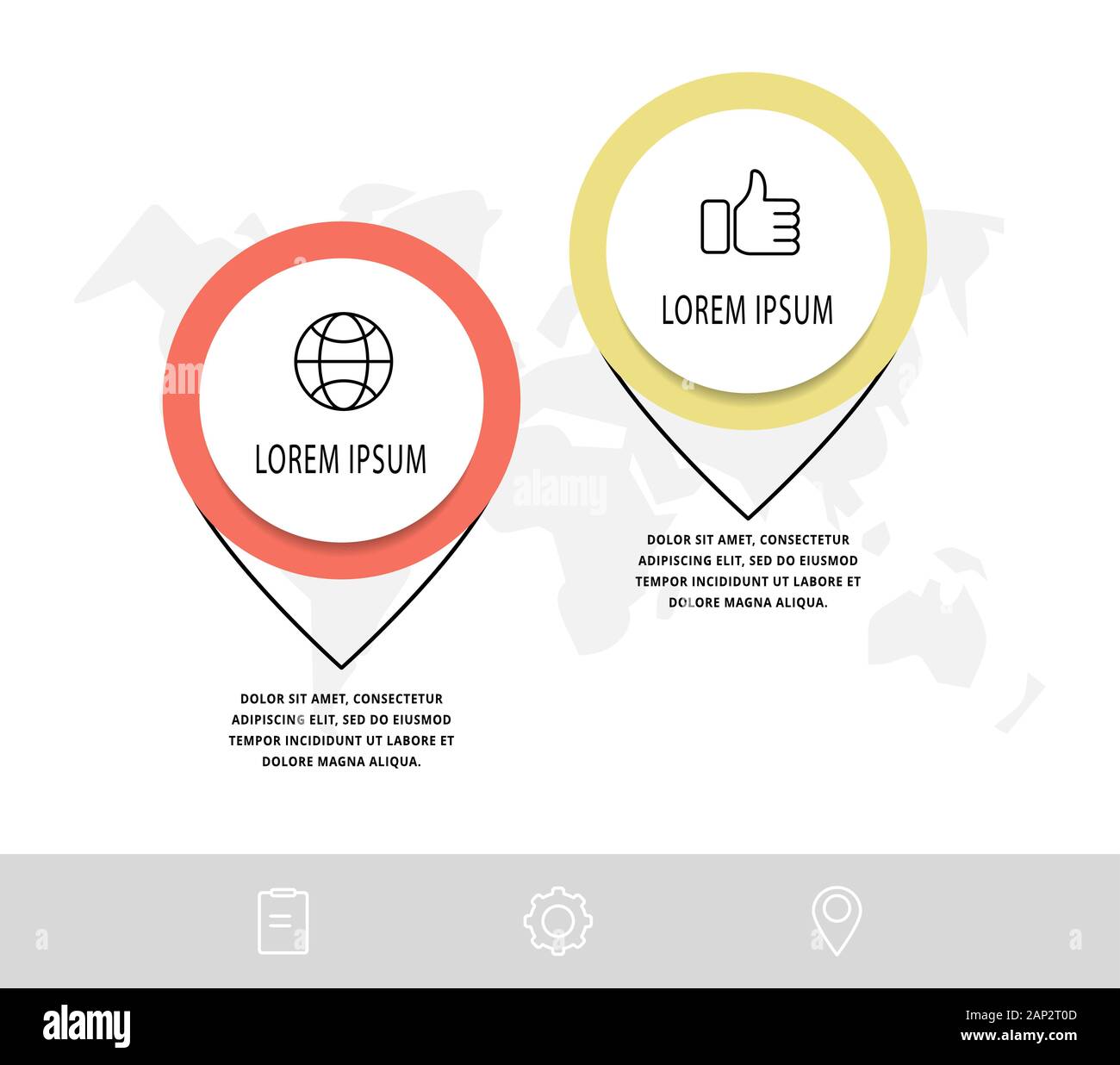Vector infographic with 2 pins and circles. Used for two diagrams ...