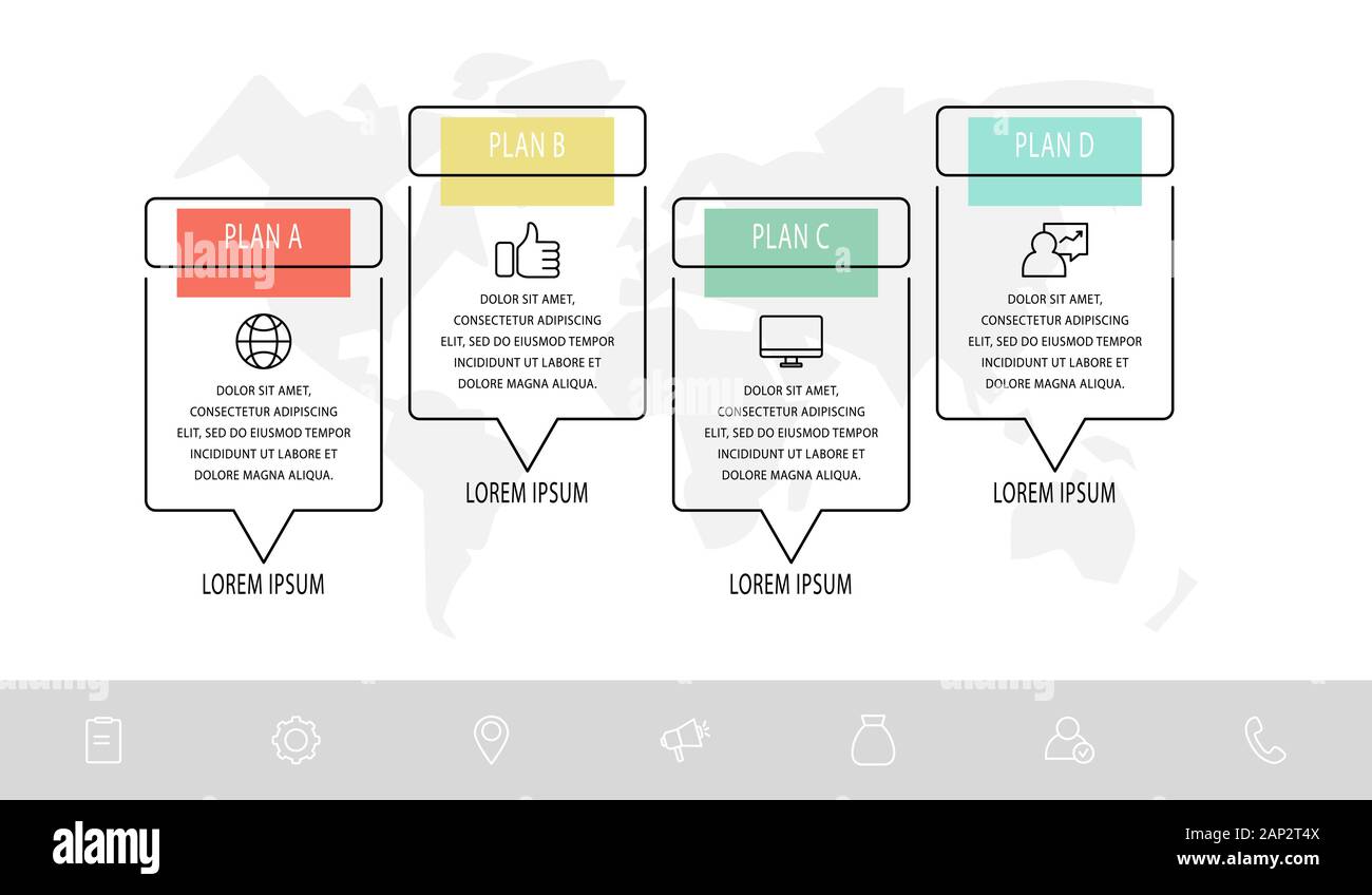 Vector infographic flat template. Rectangles for four diagrams, graph, flowchart, timeline ...