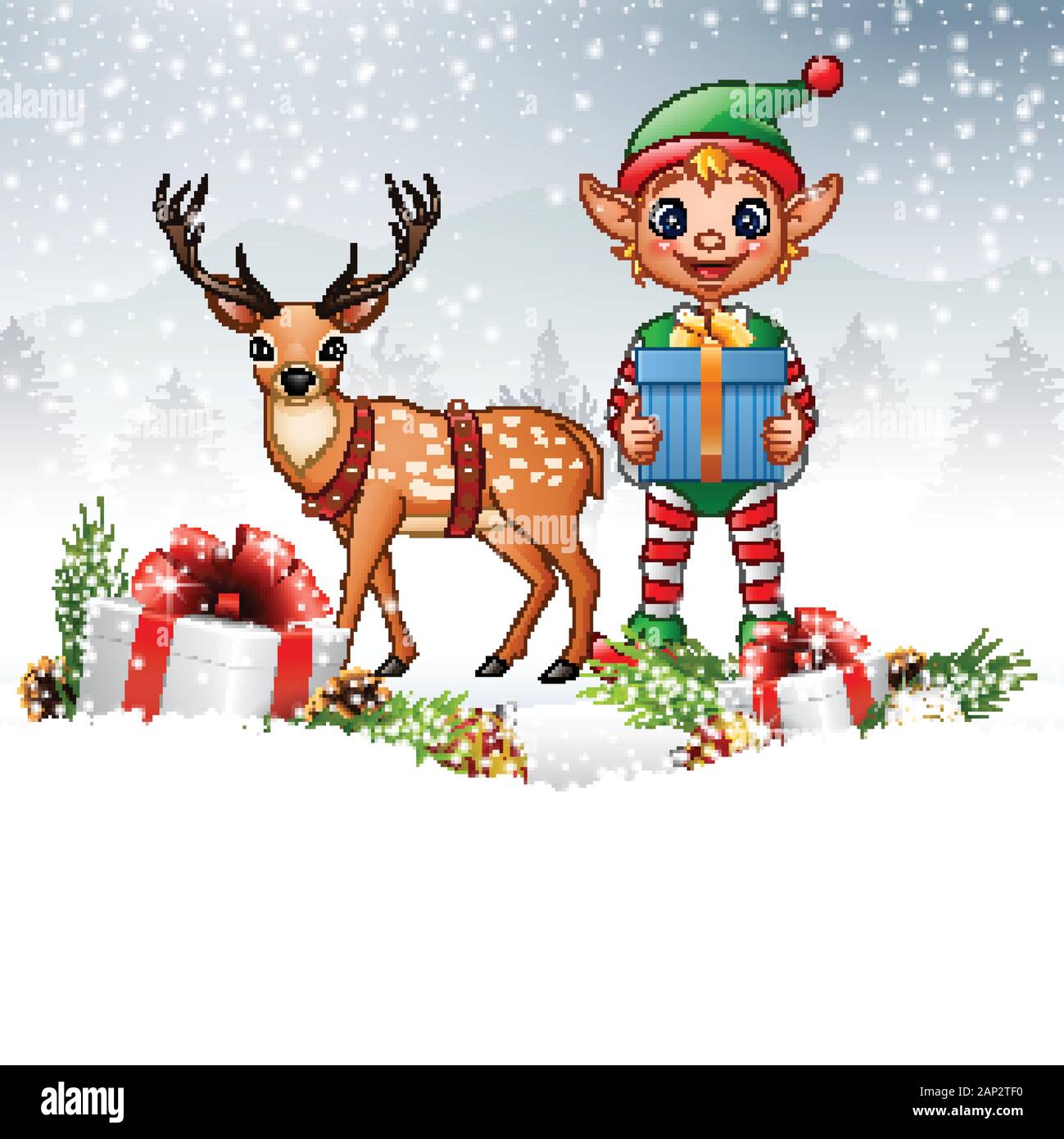 Christmas background with elf and deer Stock Vector Image & Art - Alamy