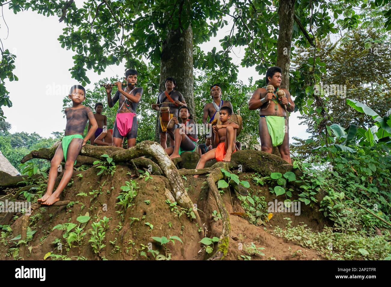 Welcome musical band for new tourist in the Embera Indigenous Village ...