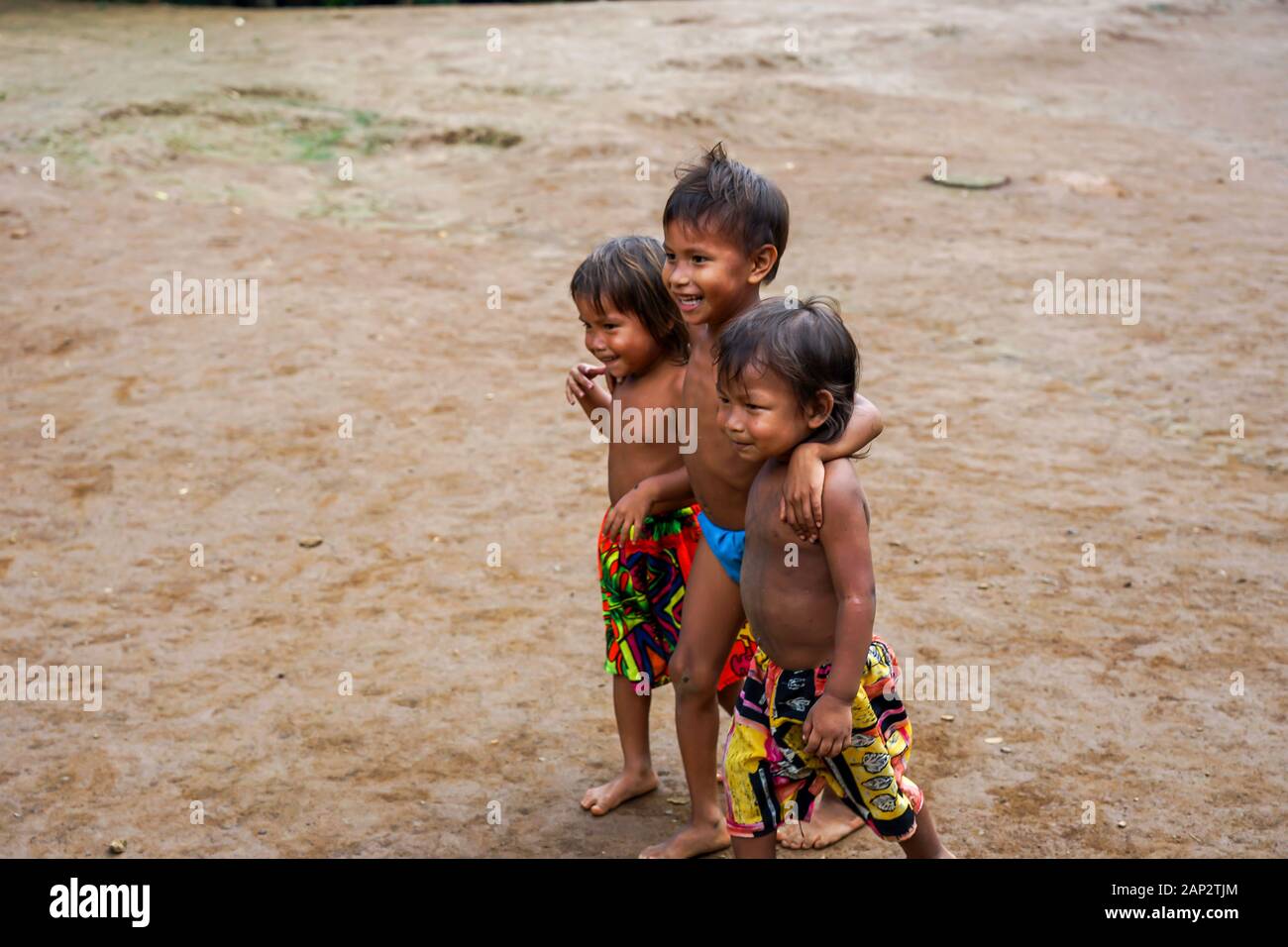 Beautiful children playing and posing for the tourist in the Embera ...