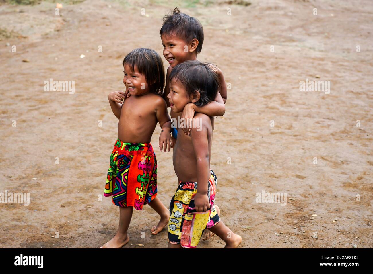 Beautiful children playing and posing for the tourist in the Embera ...
