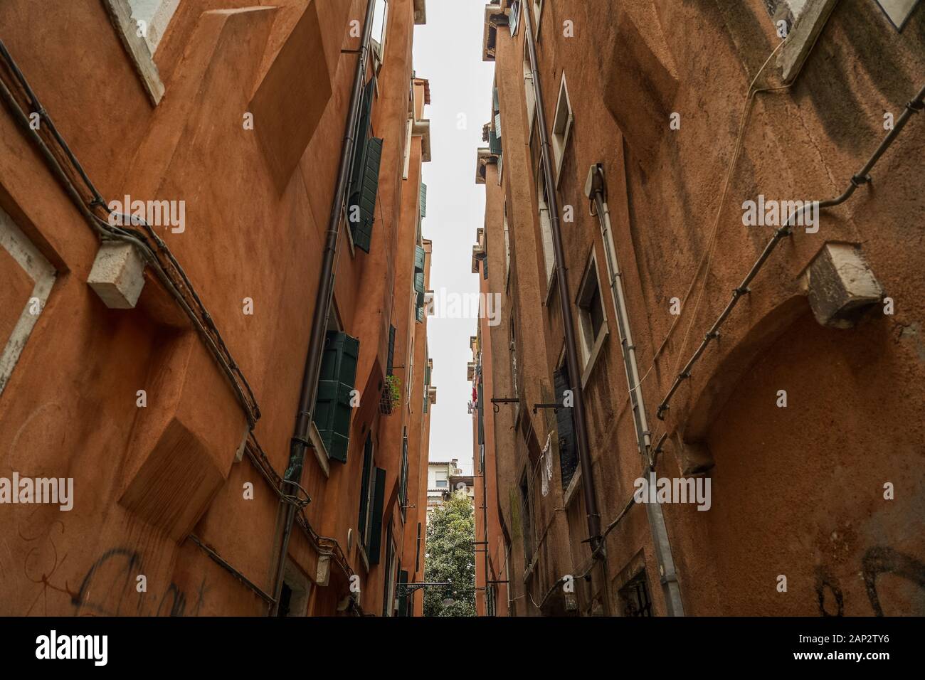 red house fronts in the heart of Venice Italy, beautiful architecture ...