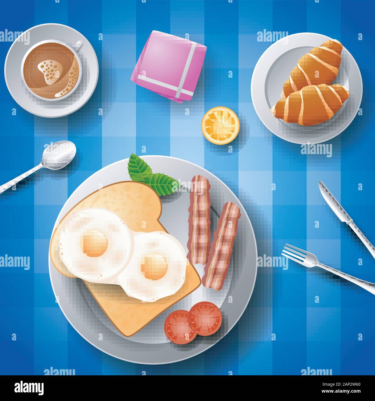 Overhead coffee and croissant Stock Vector Images - Alamy