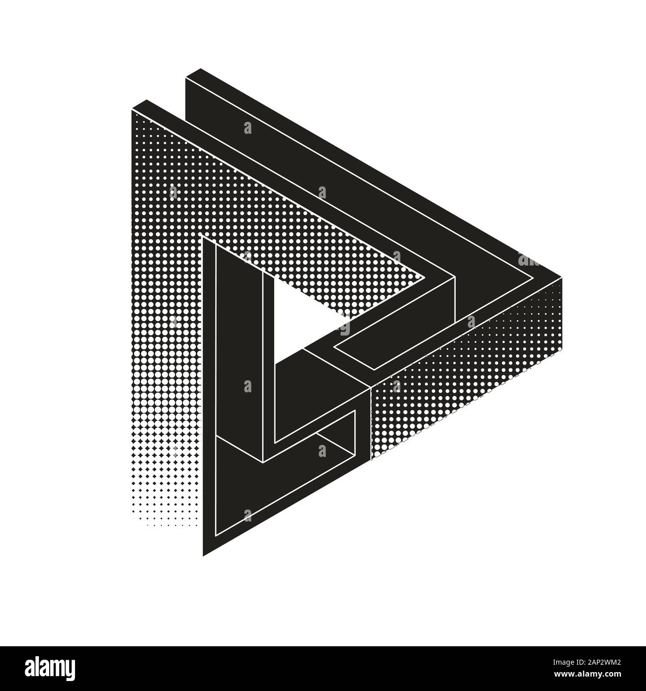 Silhouette of impossible triangular figure with dots shadow. Optical ...