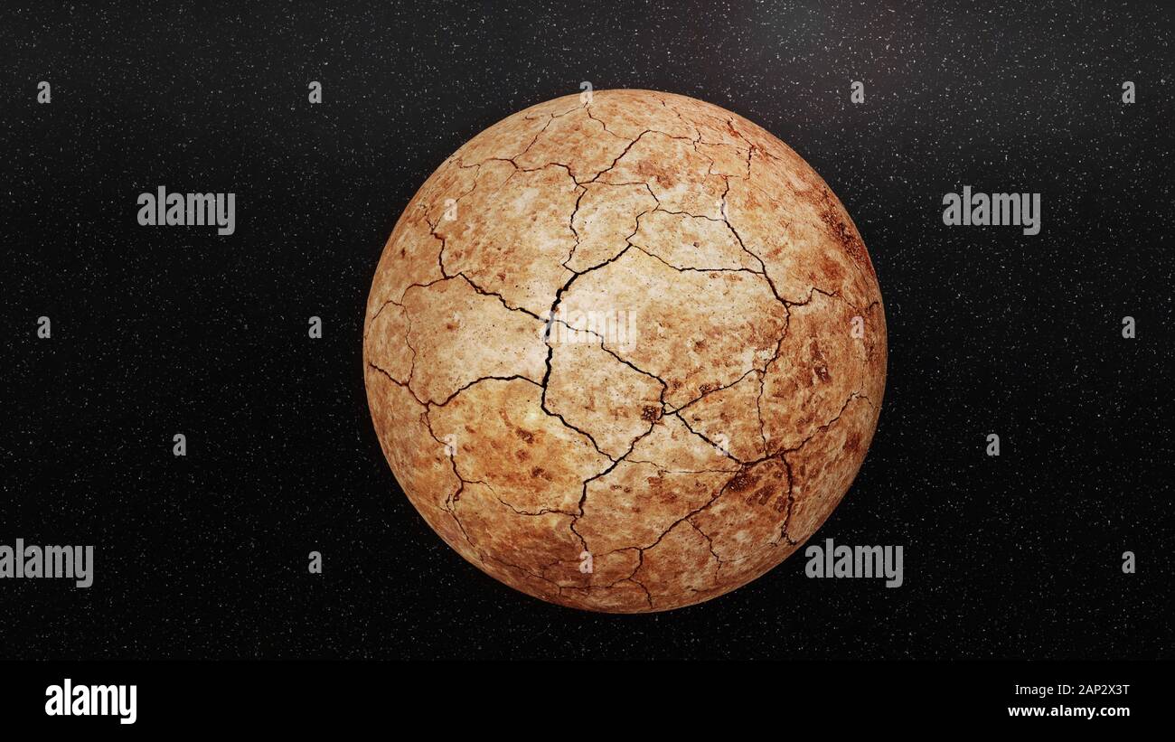 Dry and dead planet 3D CGI Render with camera movement, sun flares and ...