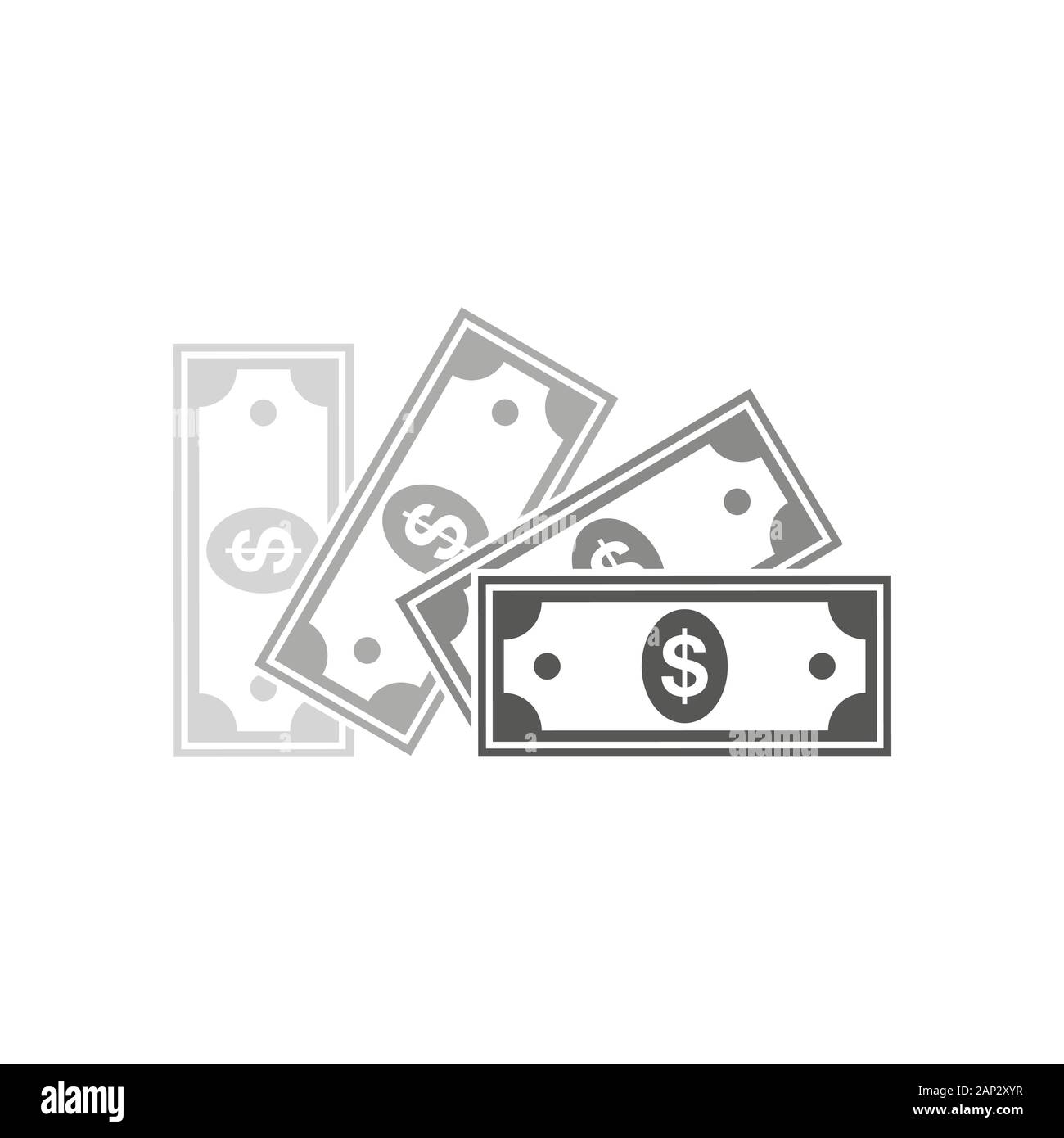 Several paper dollar money. Gray money icon in flat style. Vector ...