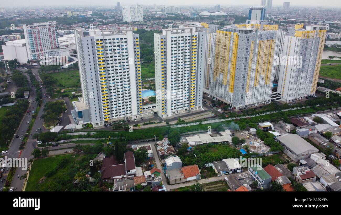 Bekasi, West Java, Indonesia - January 21 2020: Aerial landscape of ...