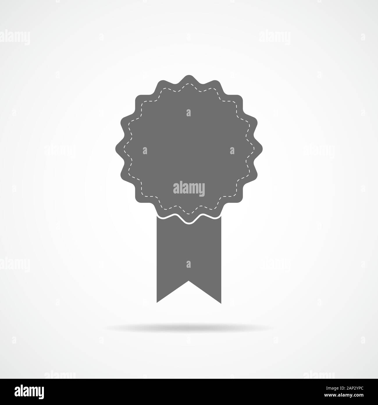 Simple medal icon with ribbon. Gray medal with shadow in flat design ...