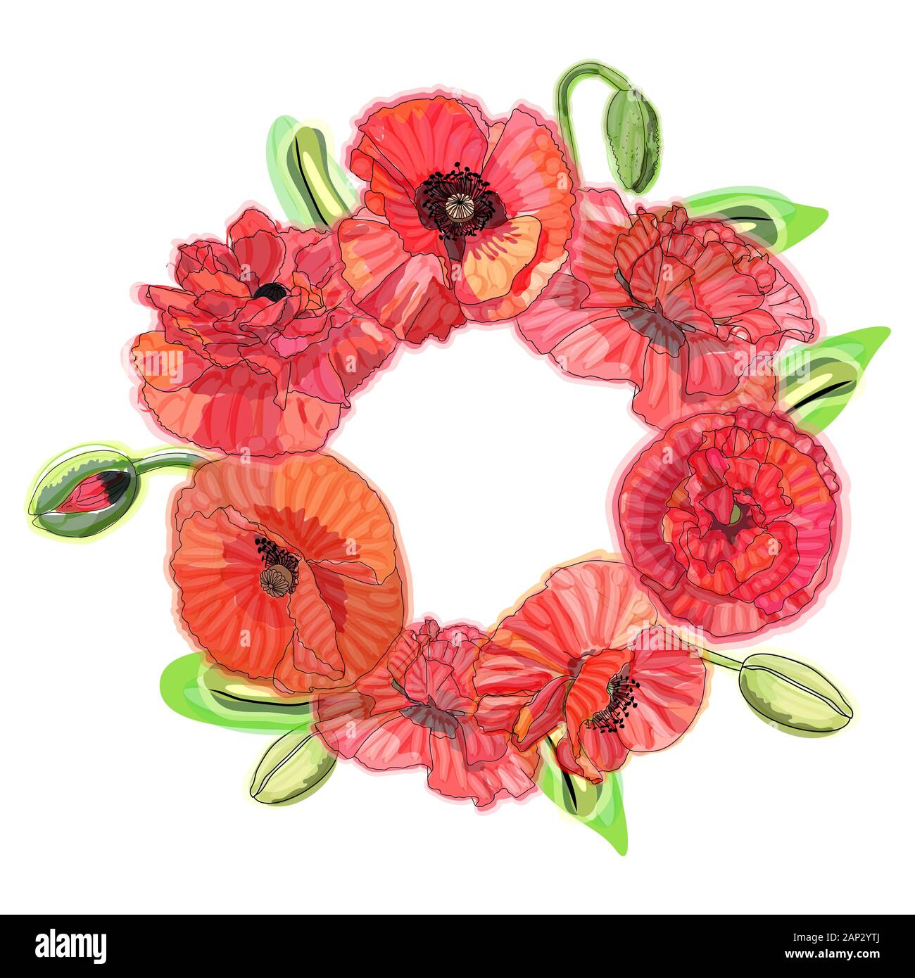 White poppies floral wreath Cut Out Stock Images & Pictures - Alamy