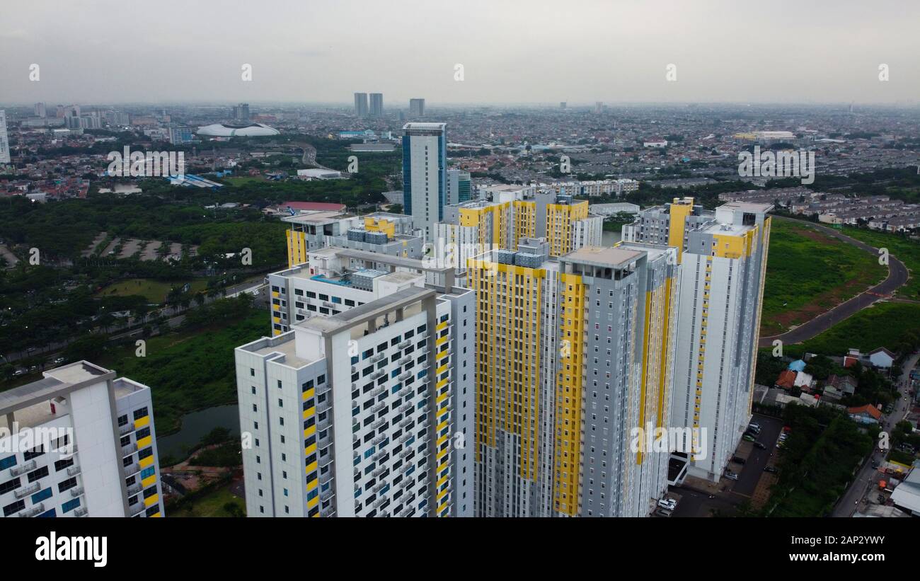 Bekasi, West Java, Indonesia - January 21 2020: Aerial landscape of ...