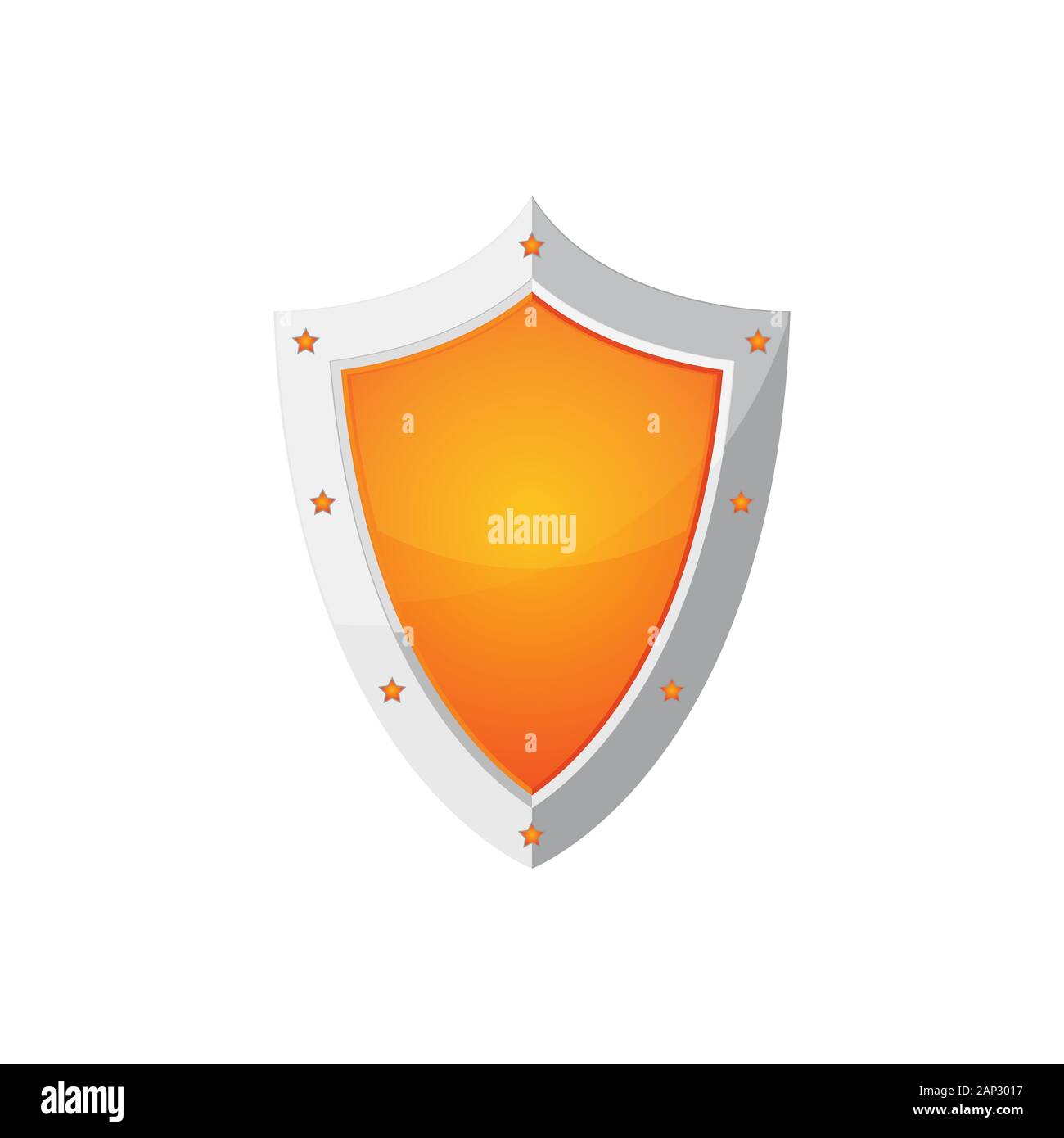Glossy shield icon. Orange shield with stars, isolated on white ...