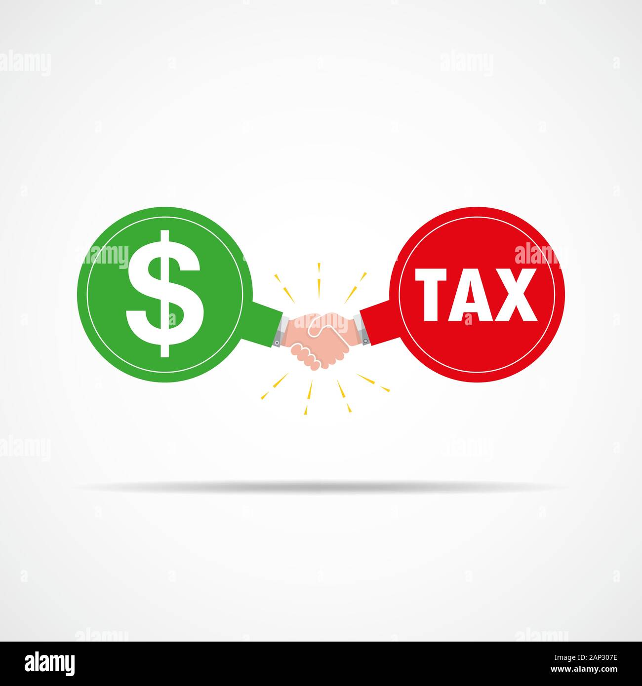 Symbol of handshake between dollar signs and tax. Vector illustration ...