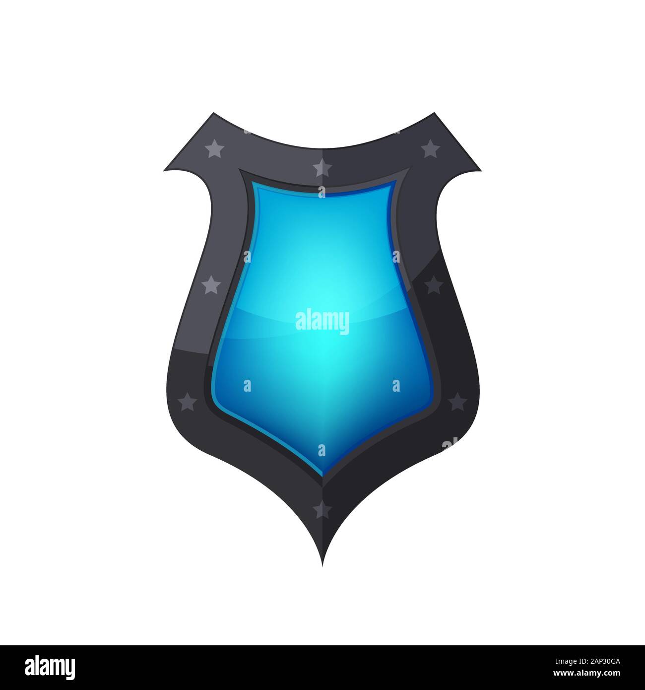 Glossy shield icon. Shield with stars, isolated on white background ...