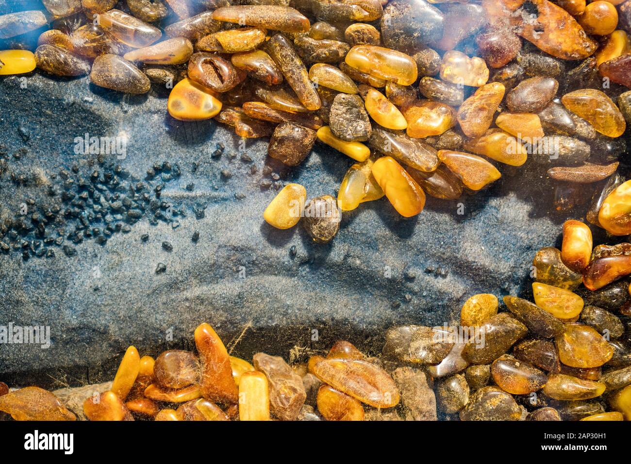 Amber grains with backlight illumination as texture or background. heap ...