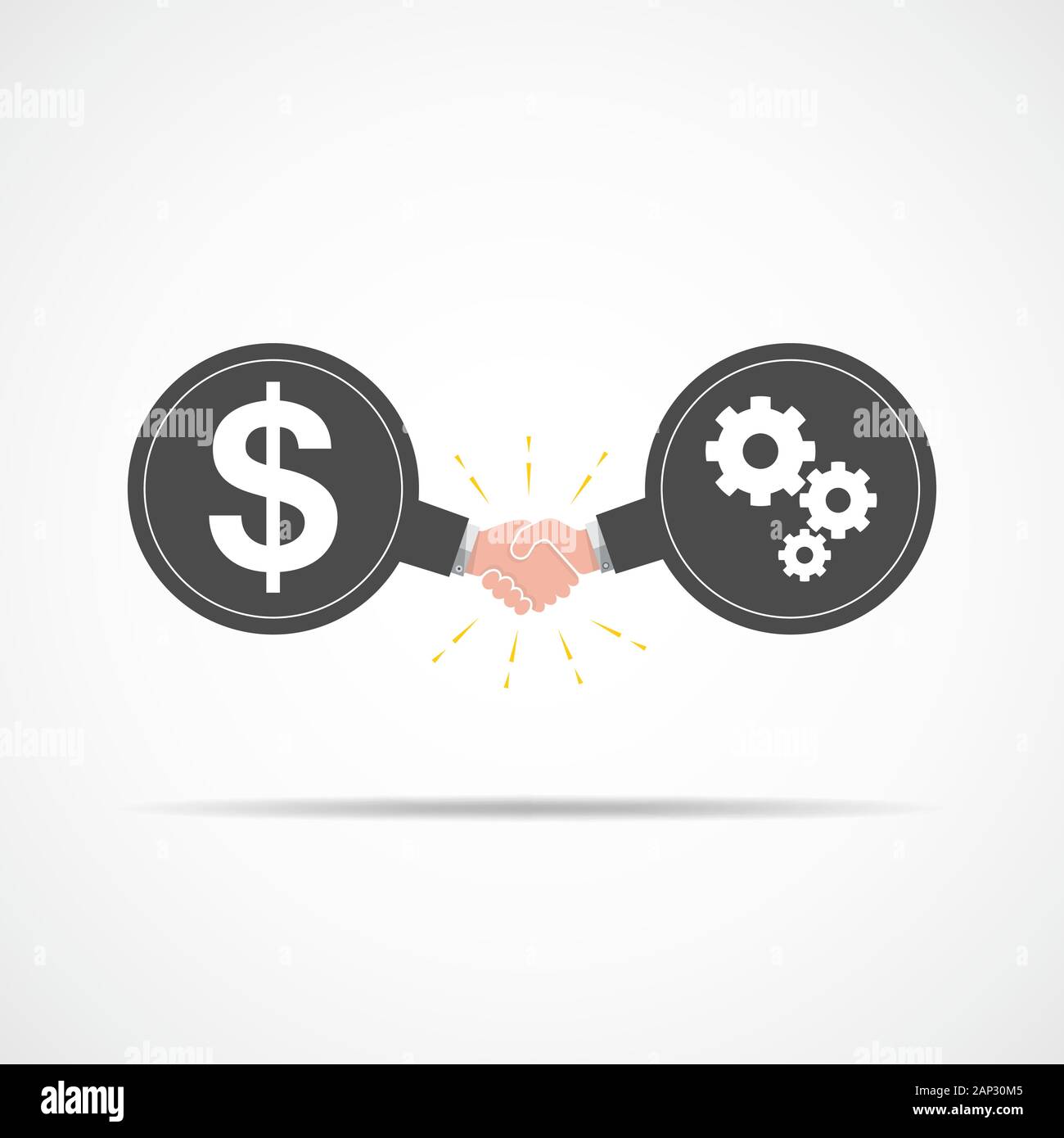 Symbol of handshake between dollar signs and work on setting. Vector ...