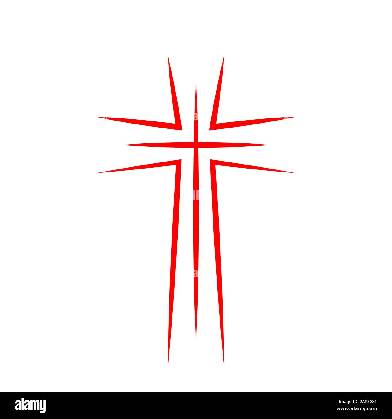 Red christian cross icon. Abstract line christian cross. Vector ...