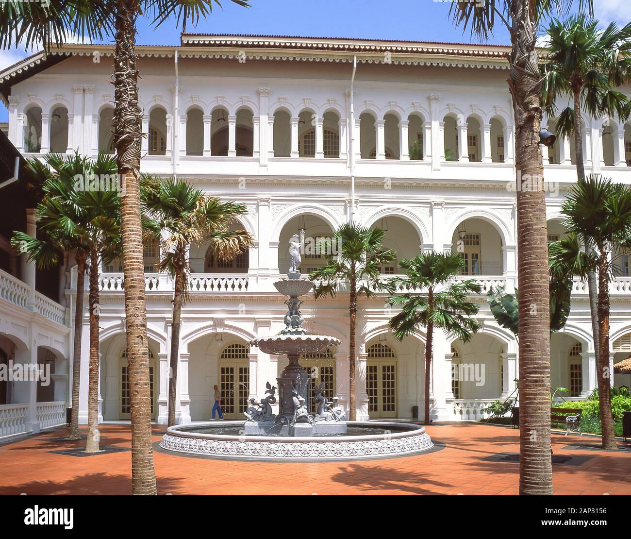 Fountain court palm trees courtyard with fountain at raffles hot hi-res ...