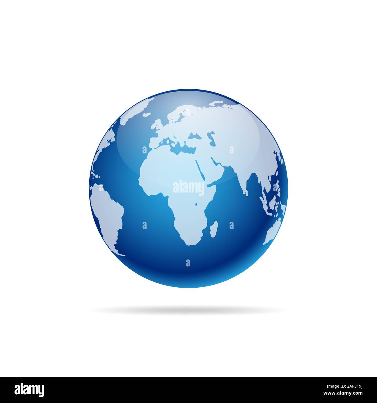 Planet Earth icon in flat design. Planet Earth with shadow on a white ...