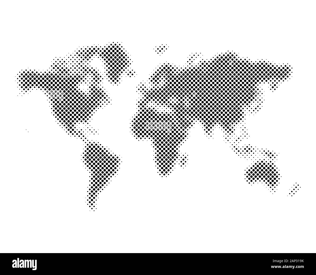 Black halftone world map isolated. Vector illustration. Dotted map in ...