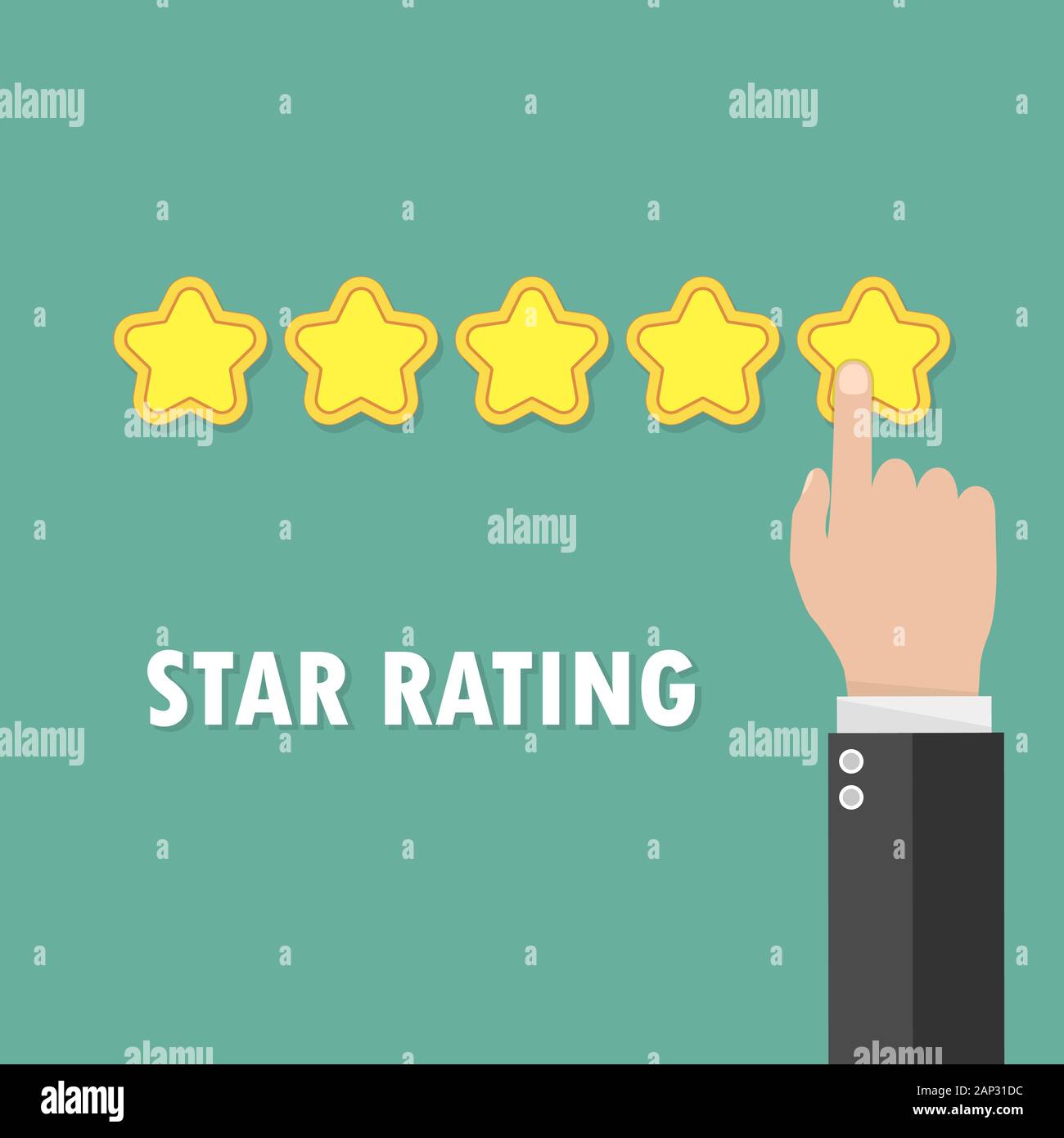 Rating stars and businessman hand pushed star. Pointing hand on the ...
