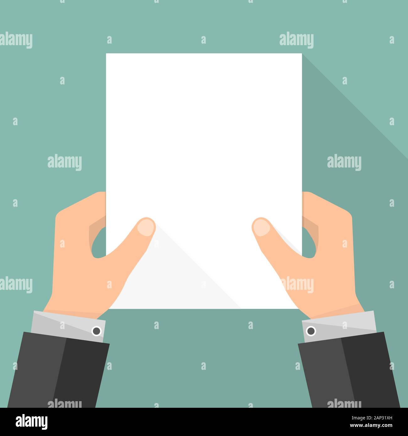 Empty white paper list in the hands. Vector illustration. Businessman ...
