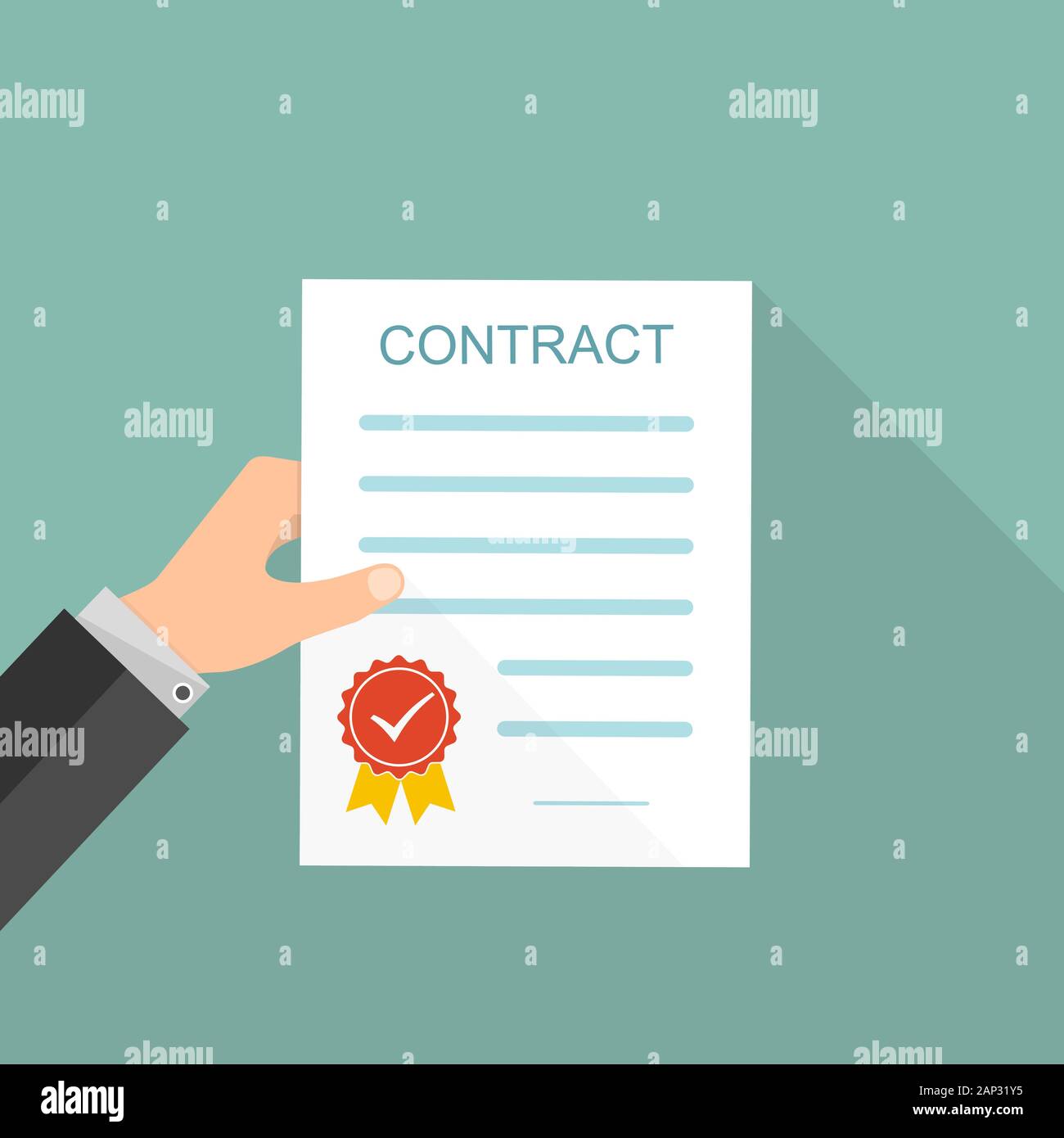 The paper contract in the hands in flat design. Vector illustration ...