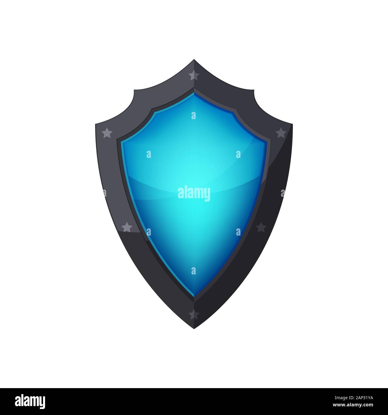 Glossy shield icon. Shield with stars, isolated on white background ...