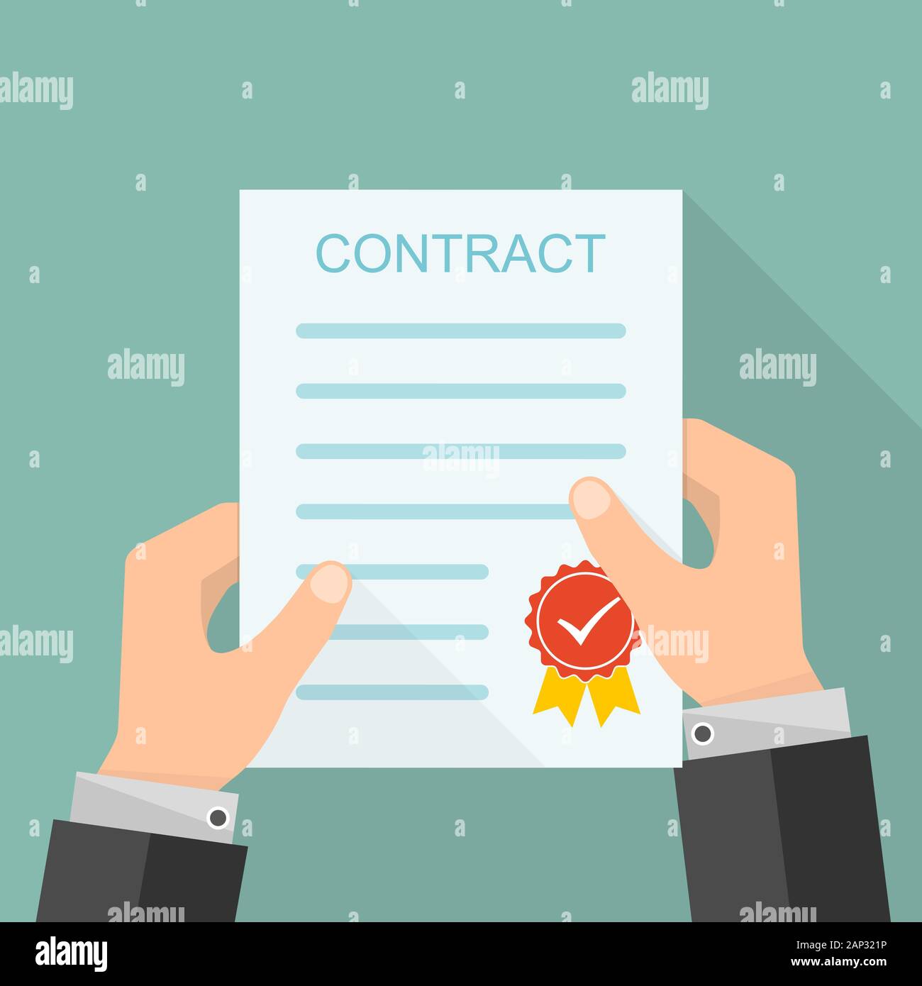The paper contract in the hands in flat design. Vector illustration ...