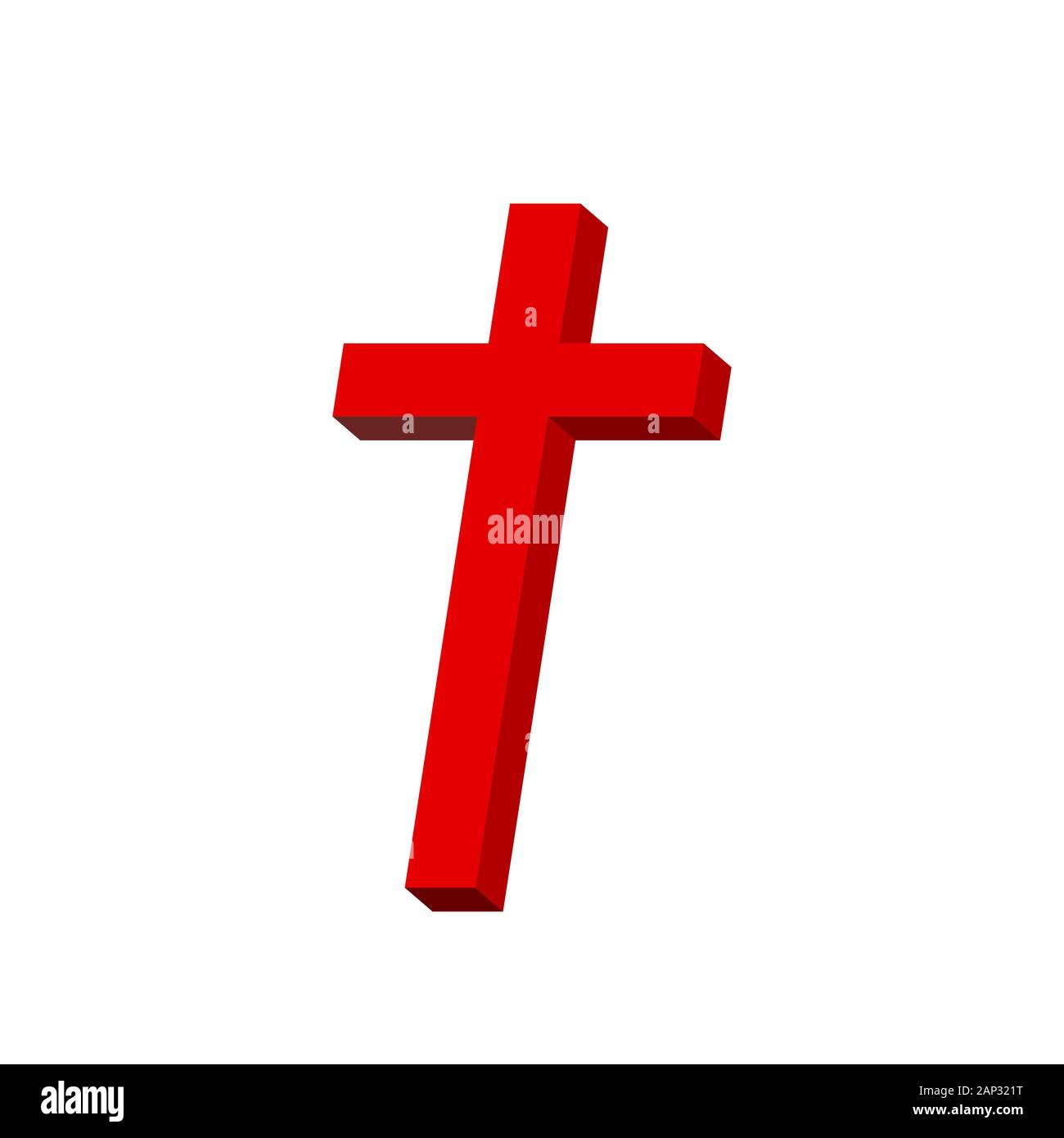 Red Christian cross icon. Simple Christian cross on light background ...