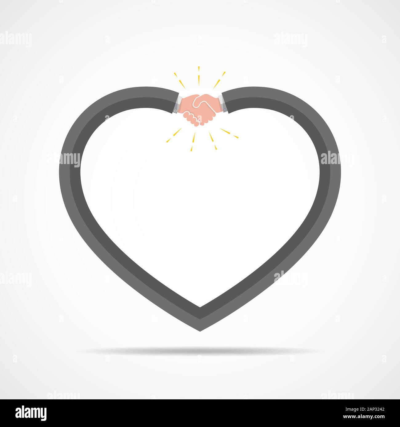 Abstract handshake icon. Handshake sign in the shape of heart, on white ...