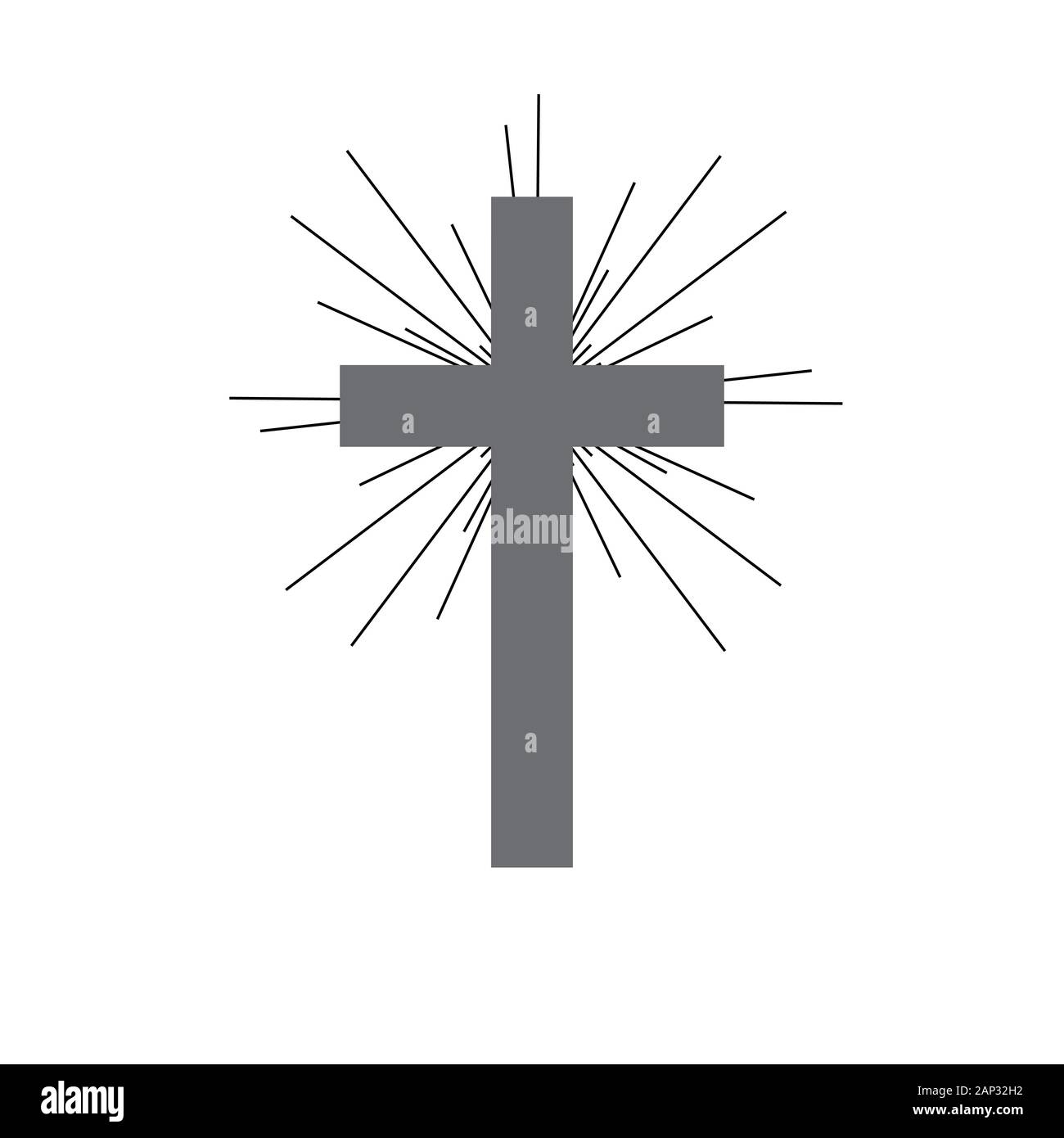 Gray Christian cross with rays. Simple Christian cross icon on light ...
