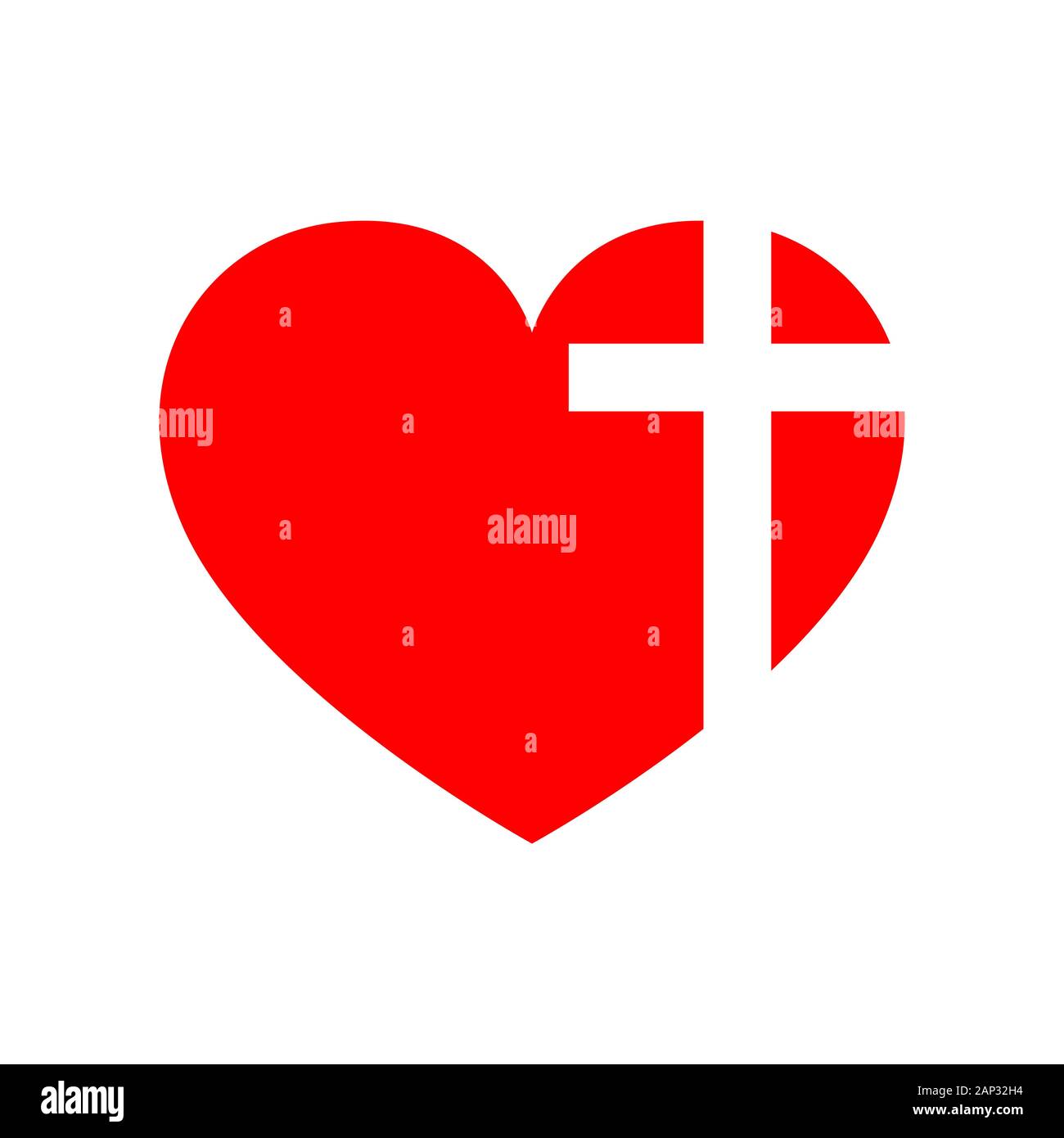 Christian Cross Icon In The Heart Inside Red Christian Cross Sign