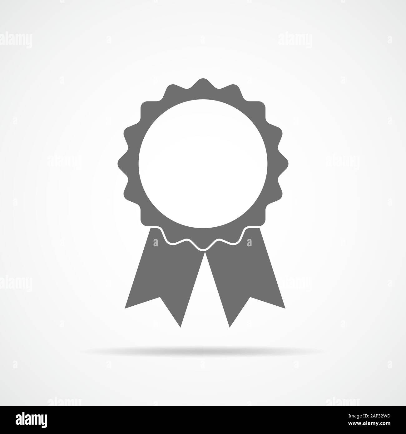 Simple medal icon with ribbon. Gray medal with shadow in flat design ...