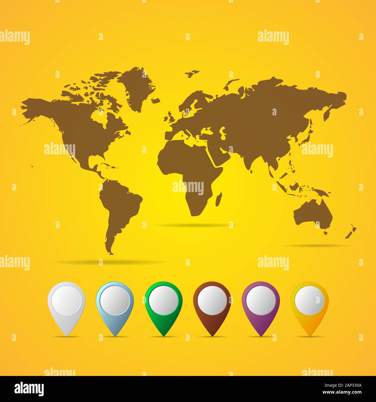 Black World Map. Vector illustration. Flat World Map with set of ...