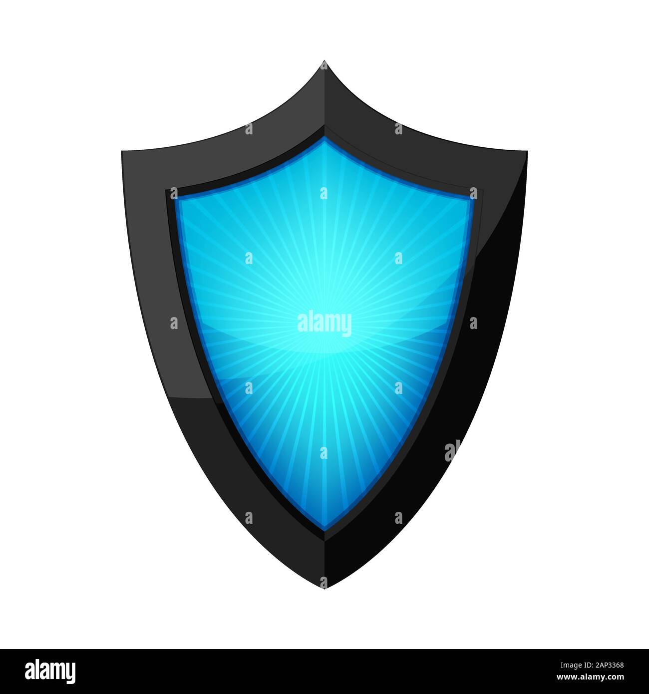 Glossy shield icon. Shield with rays inside, isolated on white ...