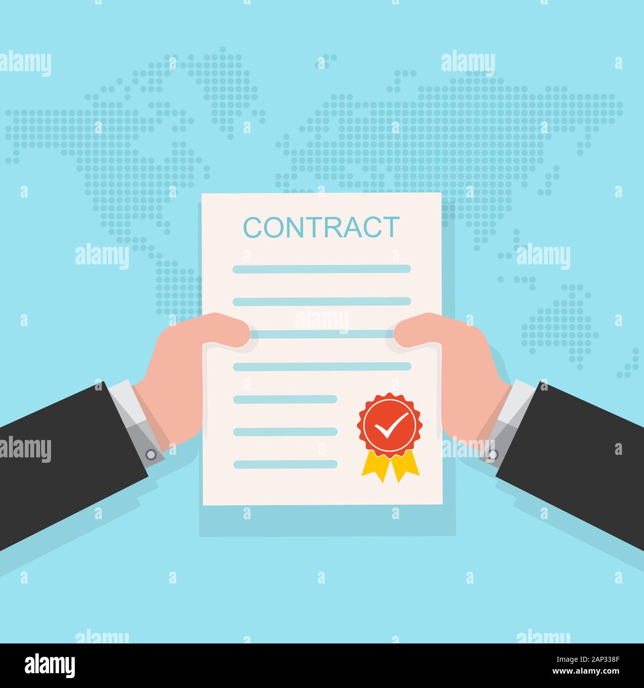 The paper contract in the hands in flat design. Vector illustration ...