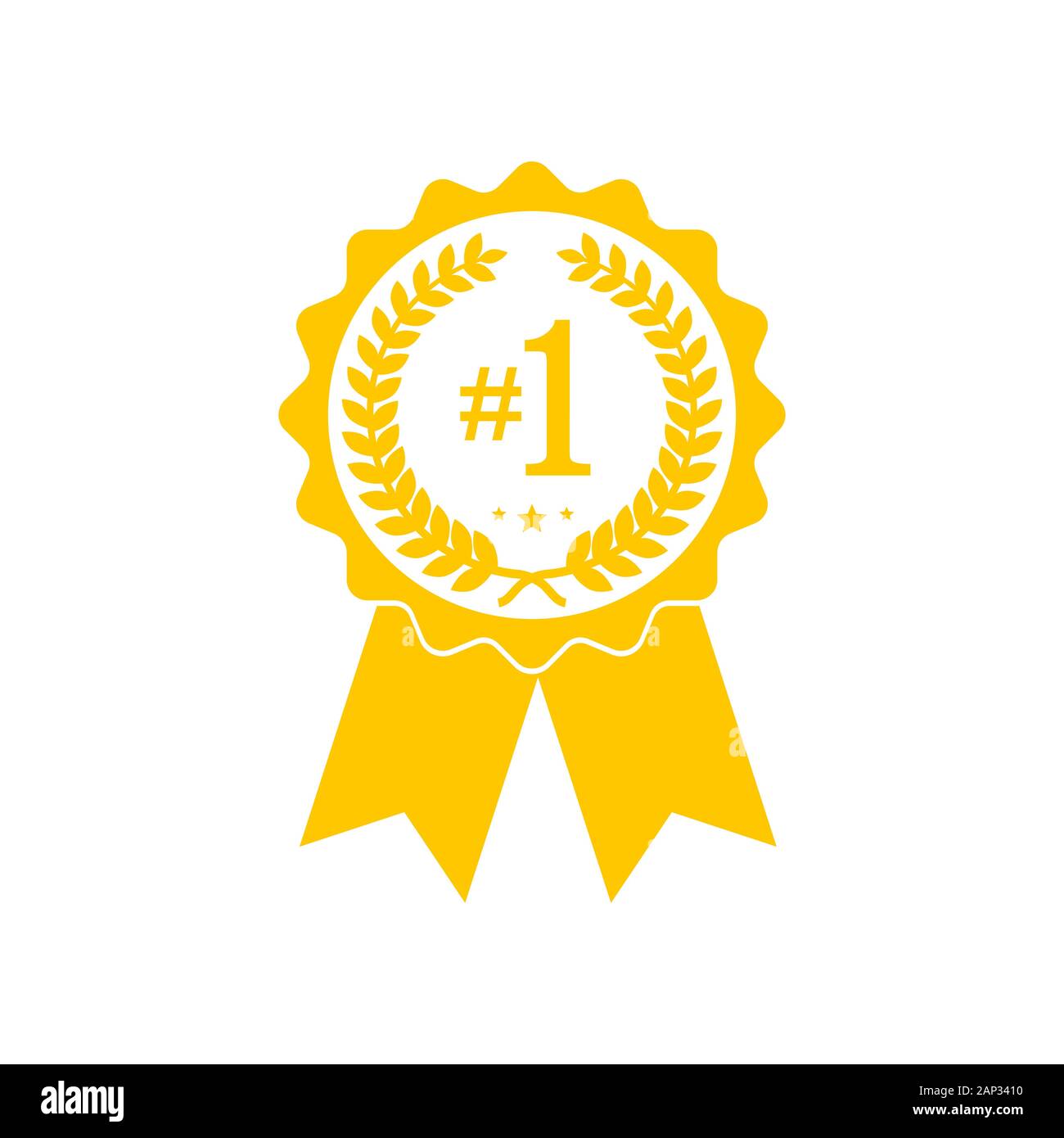 Simple medal icon with ribbon. Yellow medal in flat design isolated ...