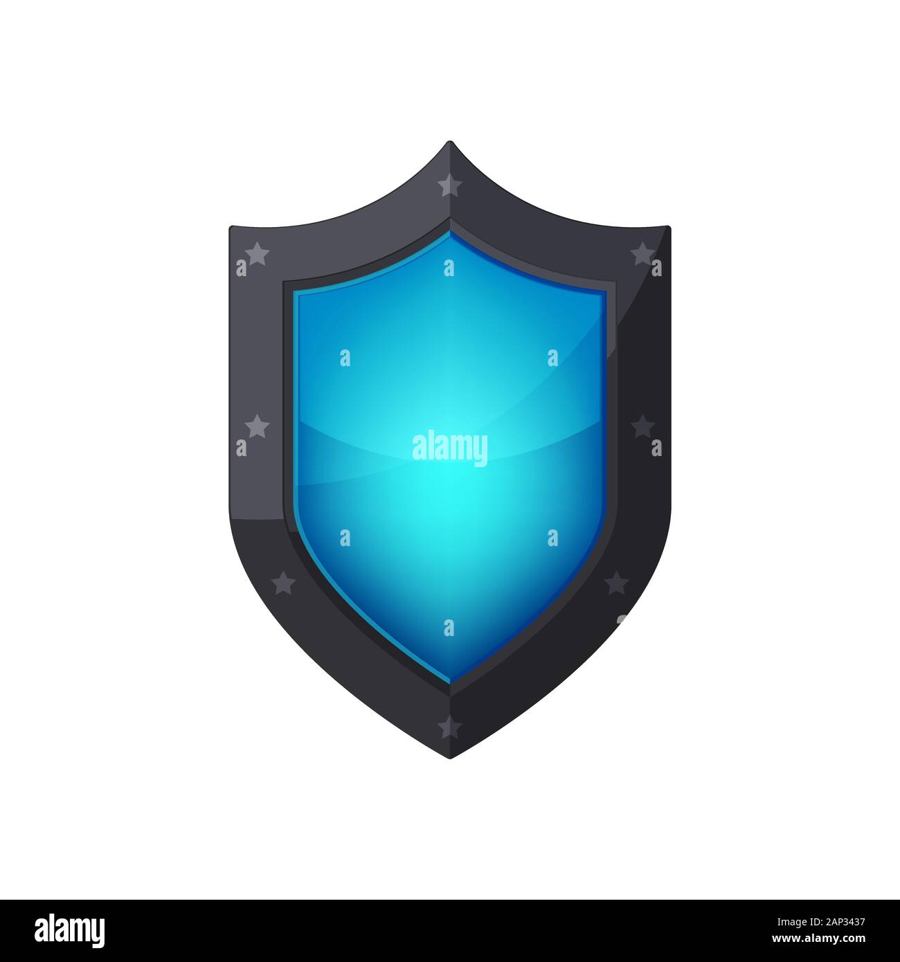 Glossy shield icon. Shield with stars, isolated on white background ...