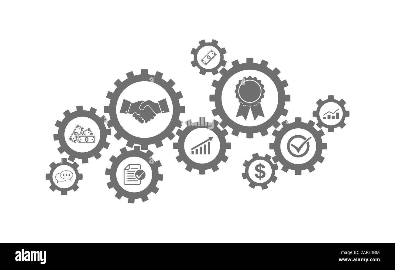 Business icons inside in gears. Vector Illustration. Concept of the ...