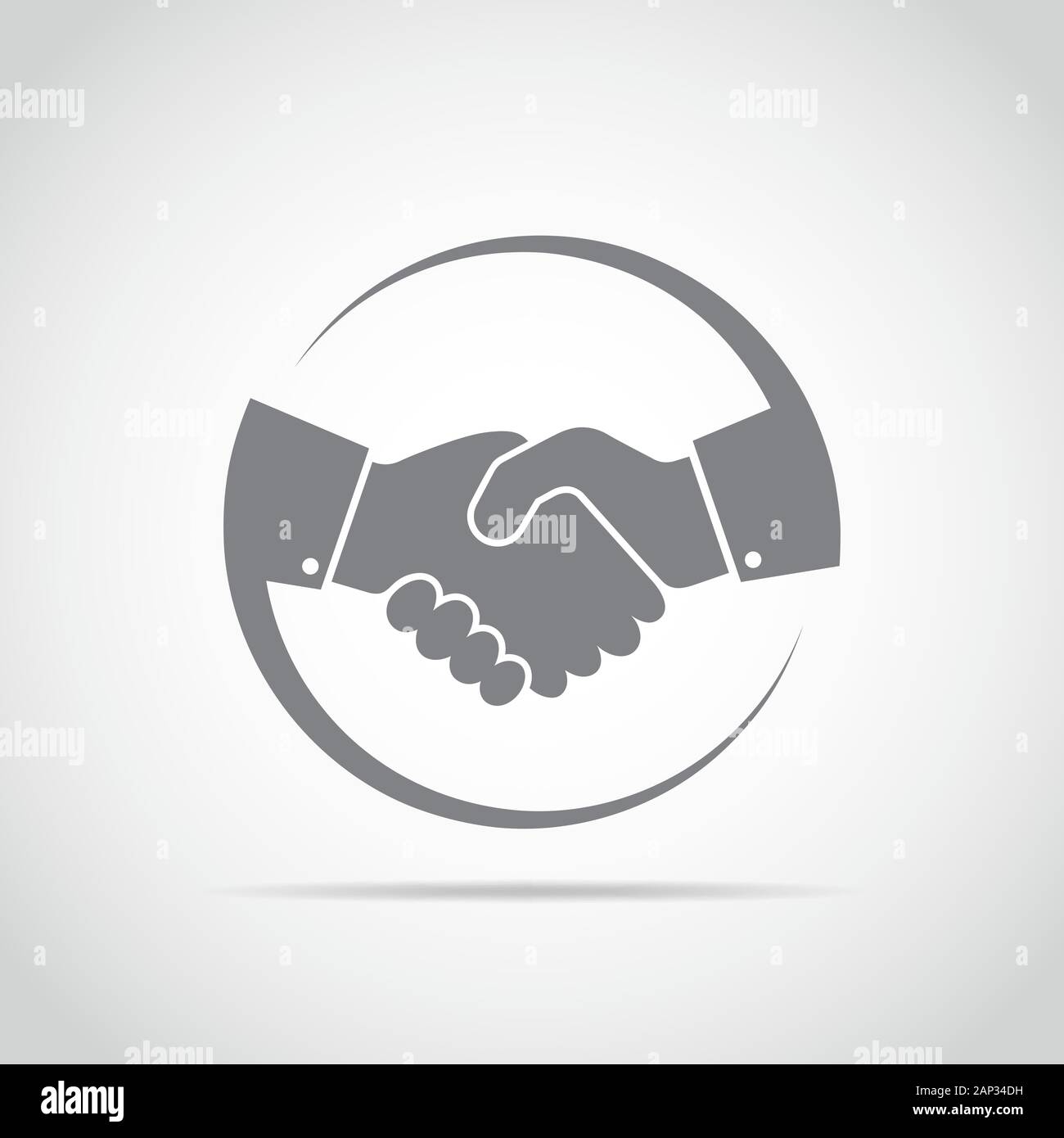 Abstract gray handshake icon. Handshake sign in the circle, on light ...
