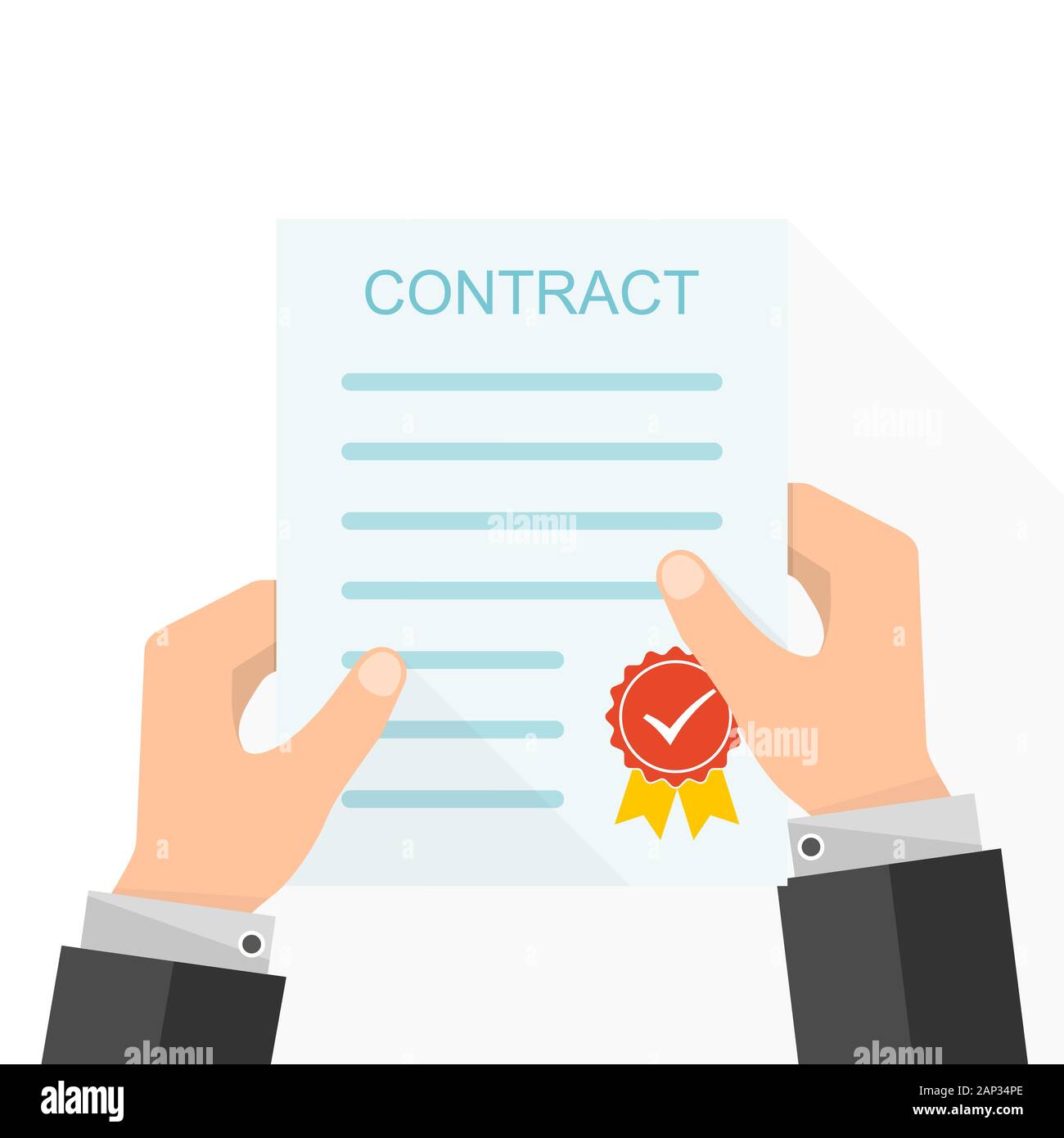The paper contract in the hands in flat design. Vector illustration ...