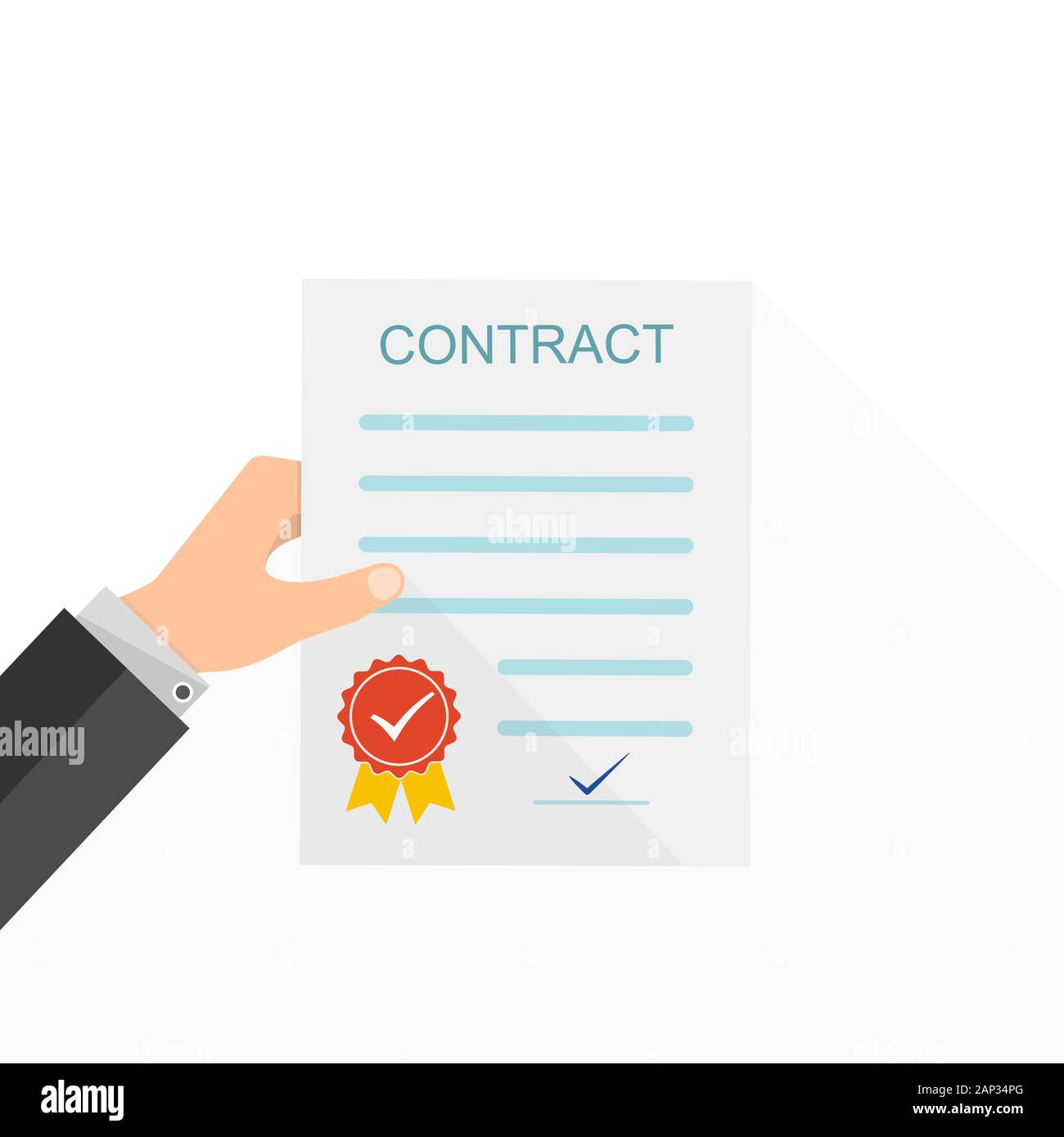 The paper contract in the hands in flat design. Vector illustration ...
