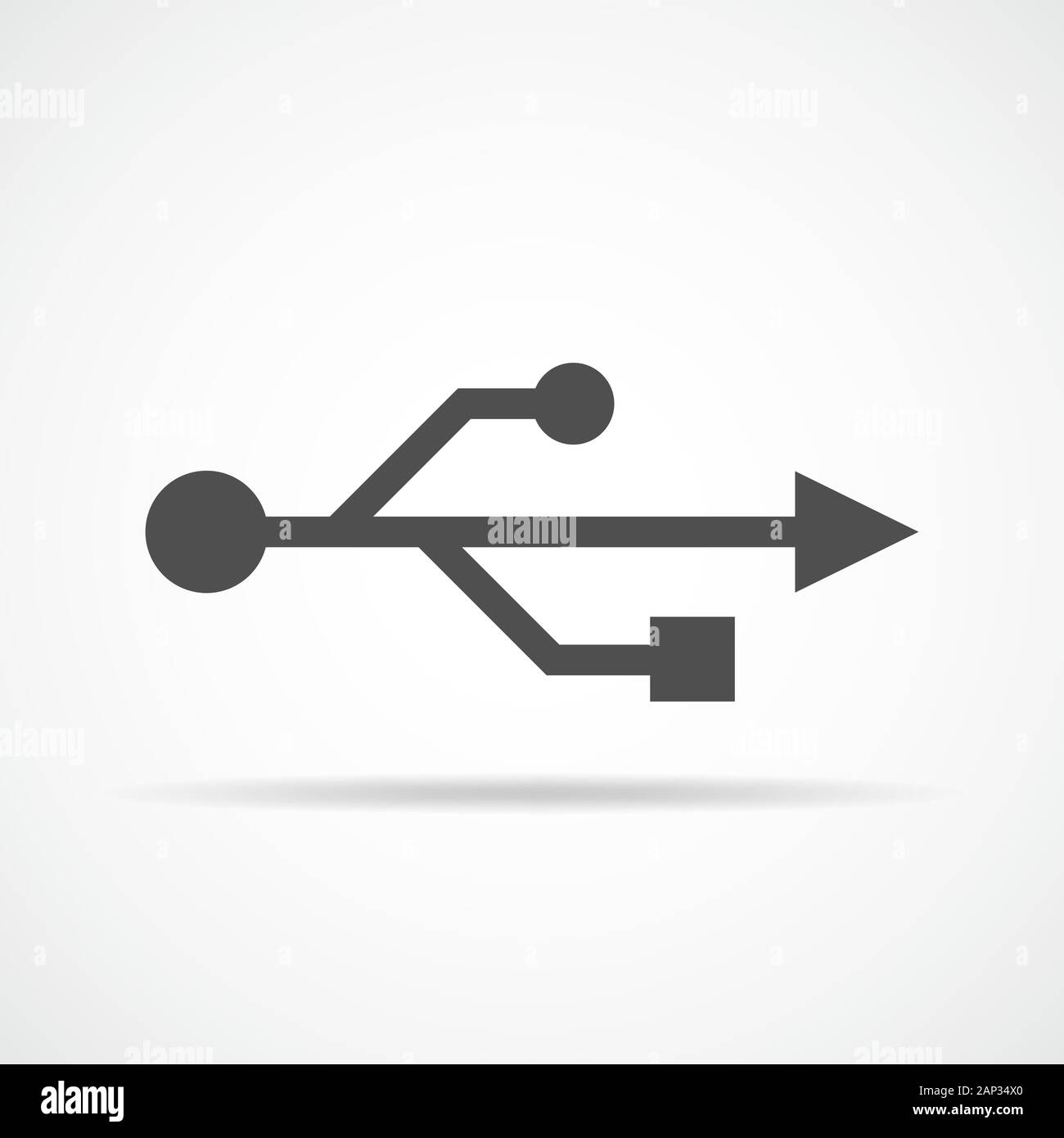 USB icon in flat design. Vector illustration. Simple gray USB sign ...